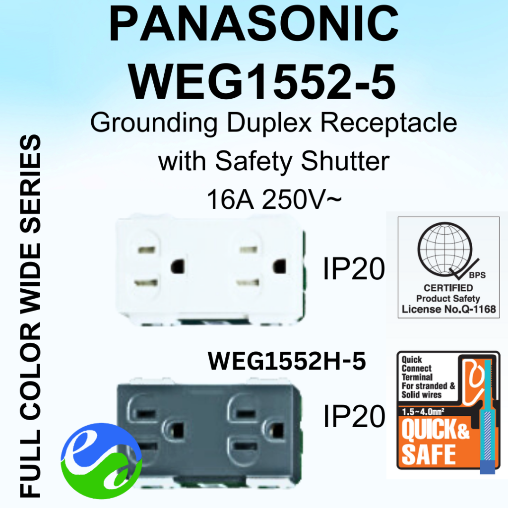 Panasonic Wide Series Grounding Receptacle Duplex Weg1552